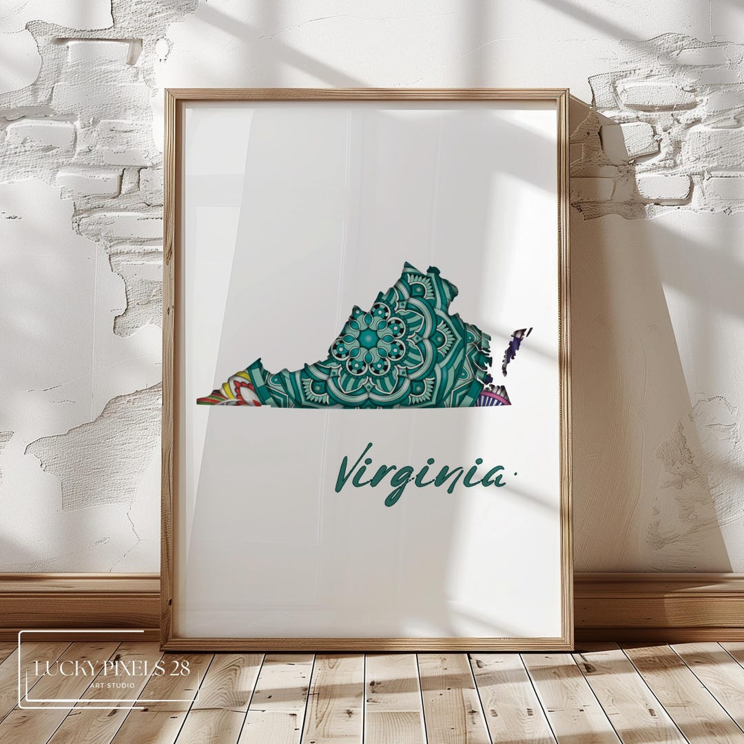 Virginia Travel Map Wall Art, Minimalist Modern Map of Virginia, US ...
