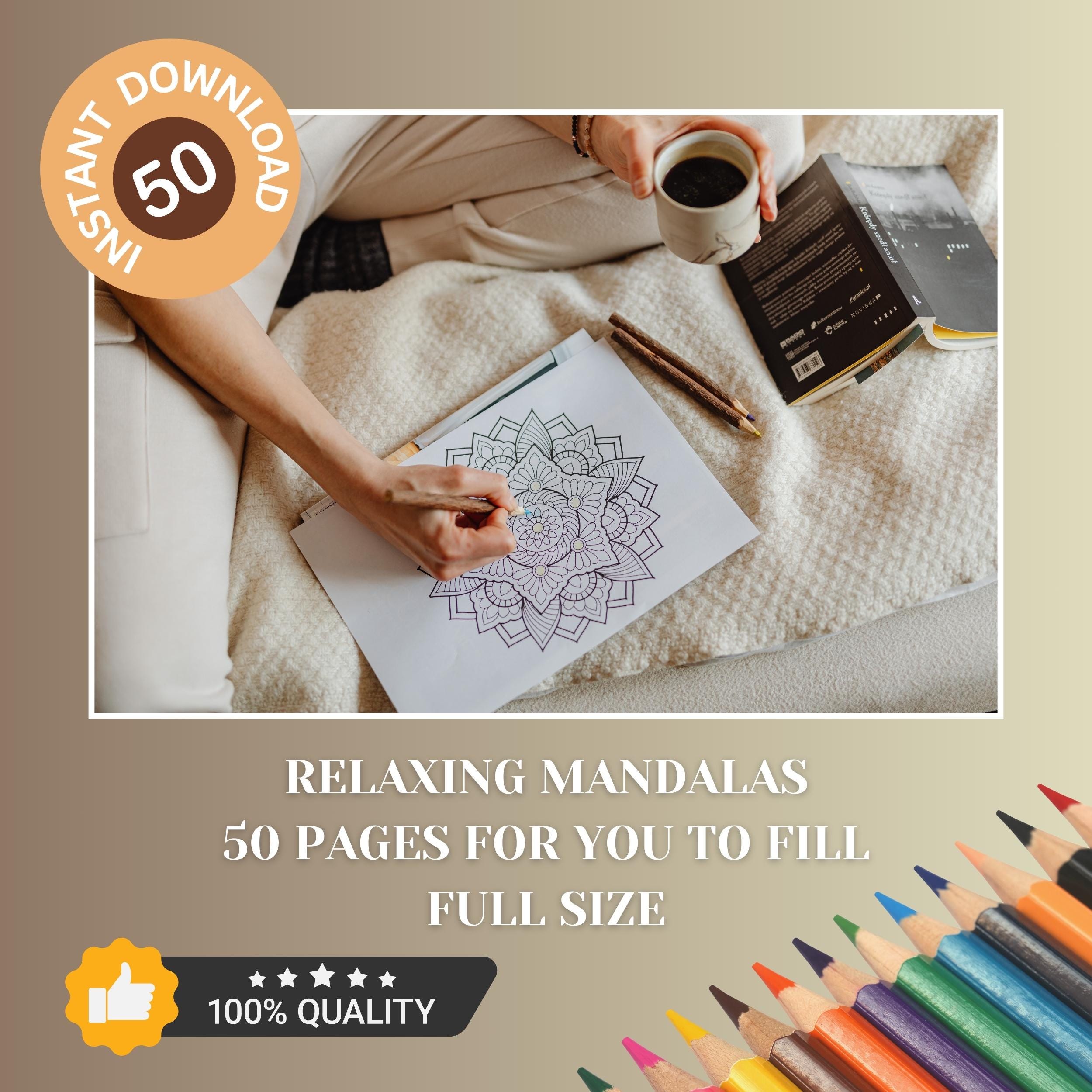50 Mandala Coloring Book Pages: Relaxing Designs (PDF Download) - Etsy