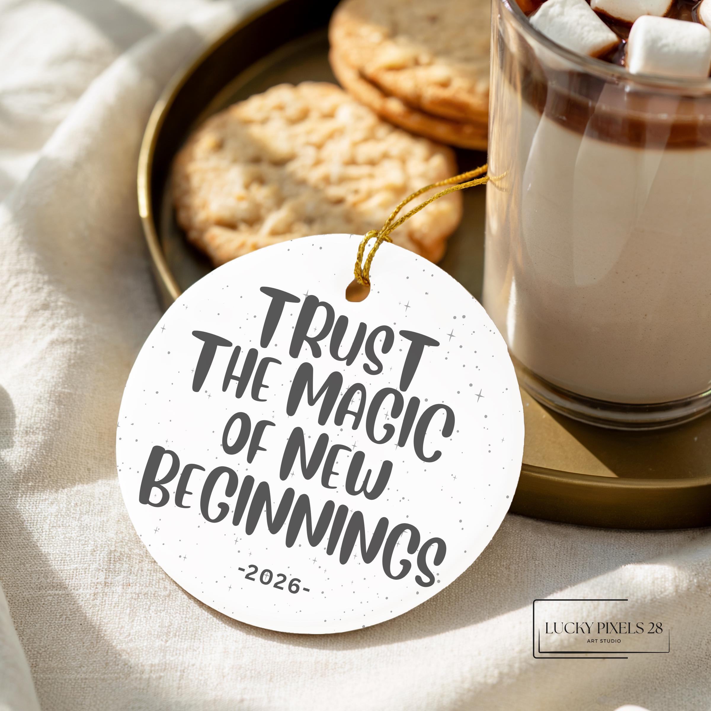 Trust the Magic of New Beginnings Inspirational Ceramic Ornament Round ...