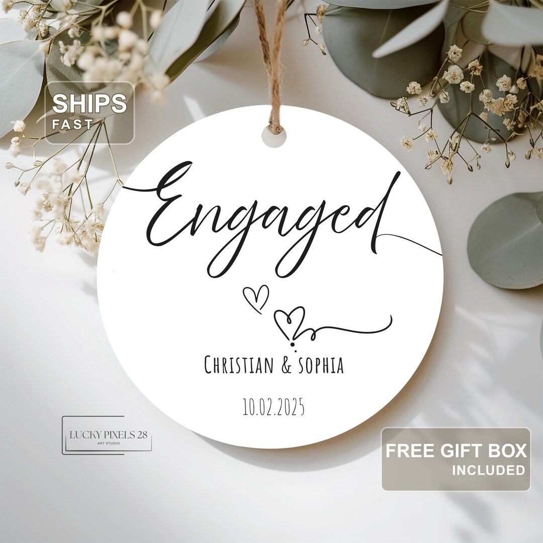 Personalized Engaged Ornament, Engagement Gifts Ornament, 1st Christmas ...