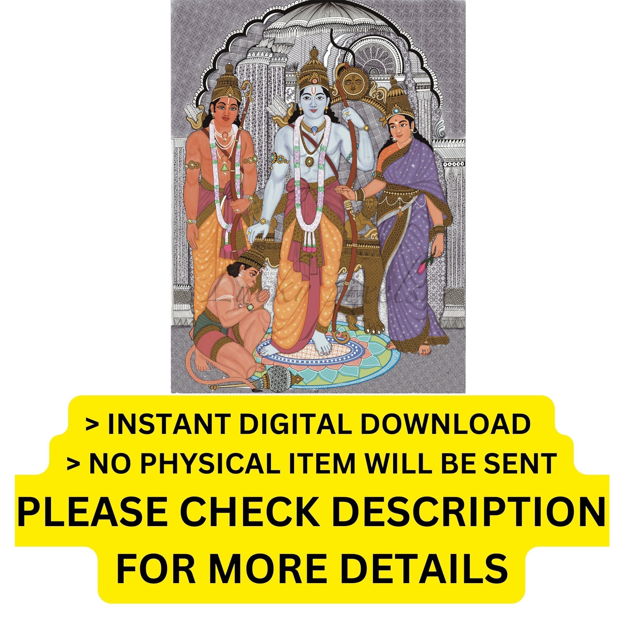 Lord Shree Rama Digital Printable Art, Laxman, Hanuman Home Decor ...