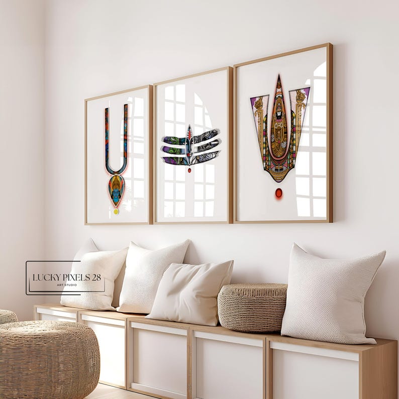 Hindu Trinity Tilak Art Print, Lord Shiva, Vishnu, Krishna (digital ...