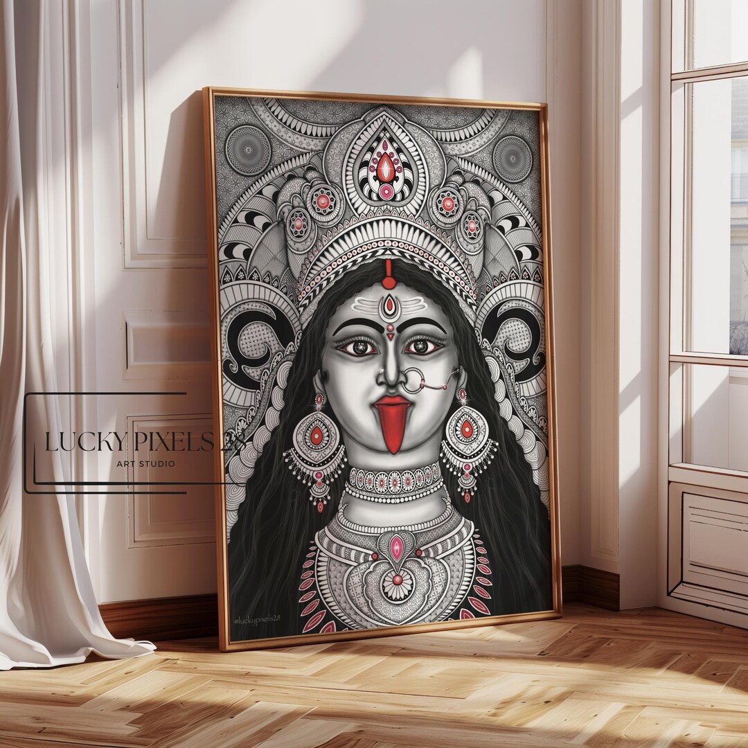 Kali Maa Hand Drawn Black & White Art, Zentangle Wall Art, Goddess Kali ...