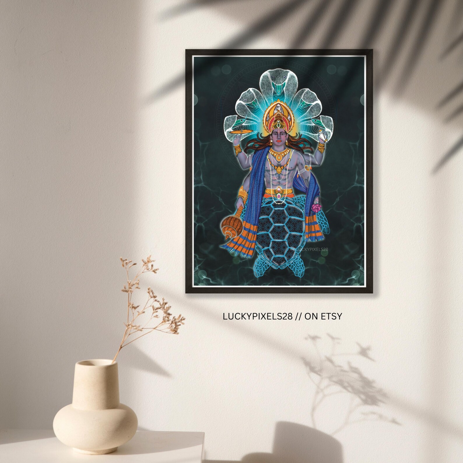 Lord Vishnu Kurma Avatar, Hand Drawn Digital Wall Art, the Second ...