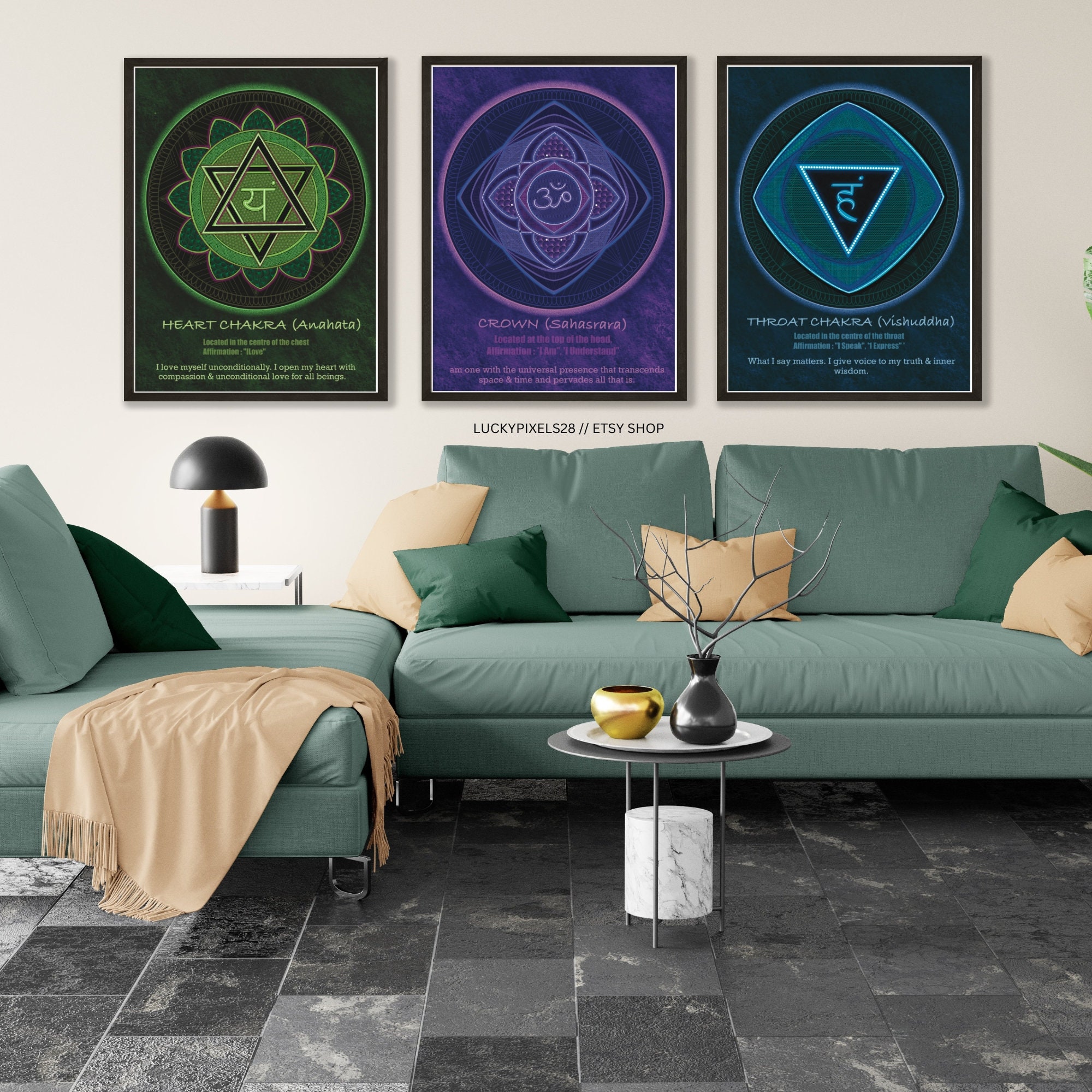 Chakras Set of 3 Prints Heart Crown & Throat Chakra - Etsy