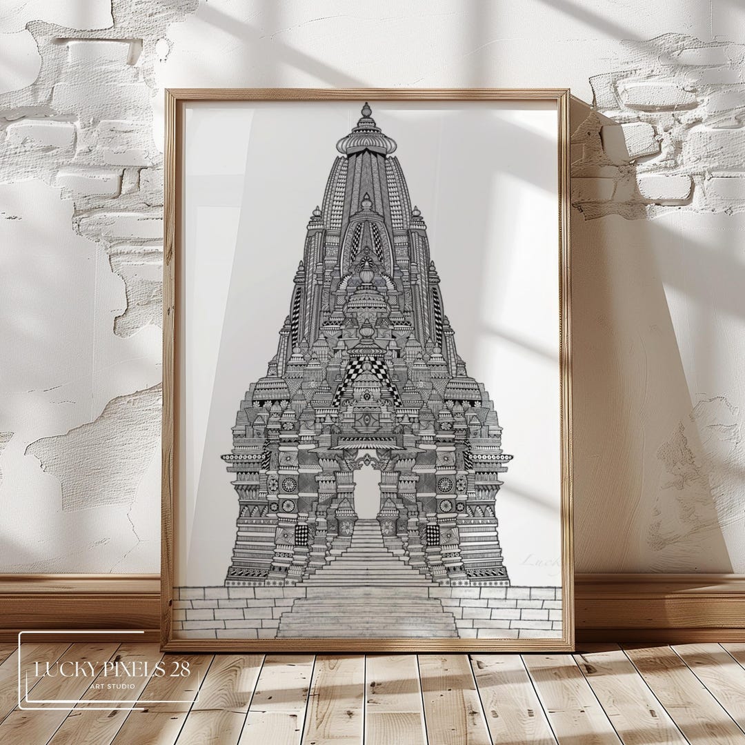 Hindu Temple Wall Art: Hand Drawn Indian Mythology Print (digital ...