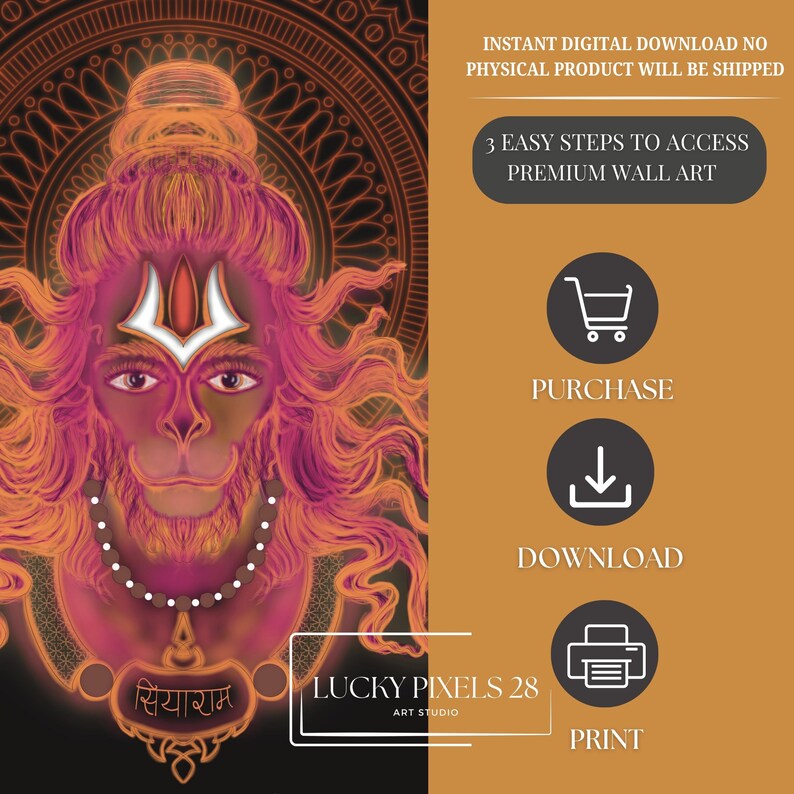 Hanuman Digital Wall Art, Painting Wall Decor, Hand Drawn Hanuman Ji ...