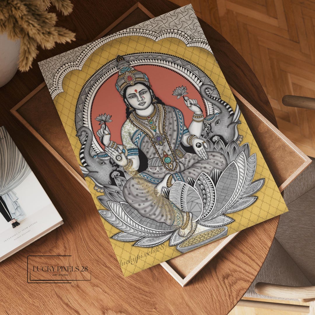 Laxmi Maa Digital Hand Drawn Art Decor, Goddess Laxmi Art, Instant ...