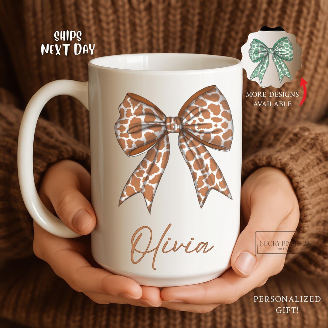 Personalized Giraffe Print Bow Mug With Name Giraffe Skin 11oz Cup ...