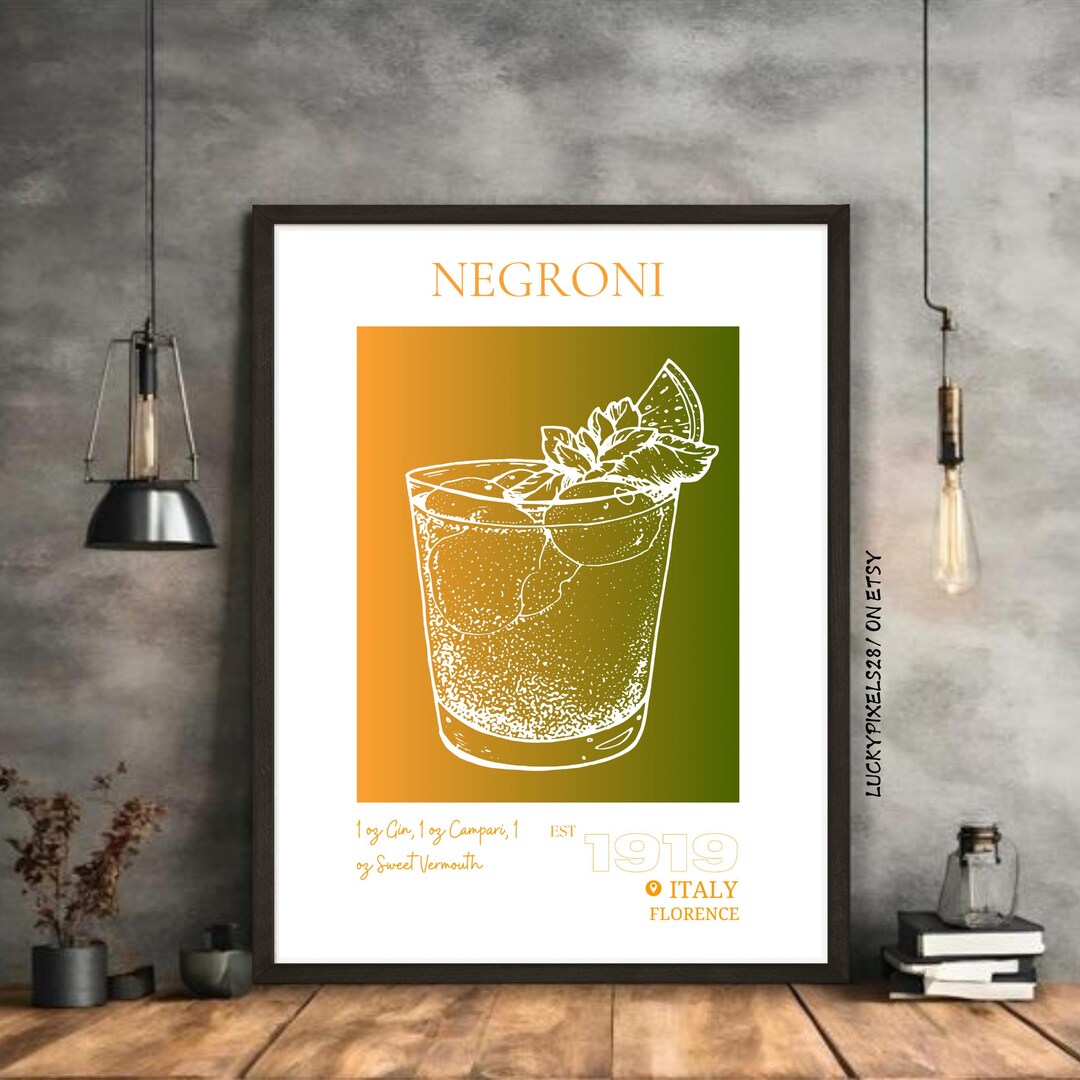Negrony Coctail Bar Art, Retro Digital Art, Bar Decor, Digital Download ...