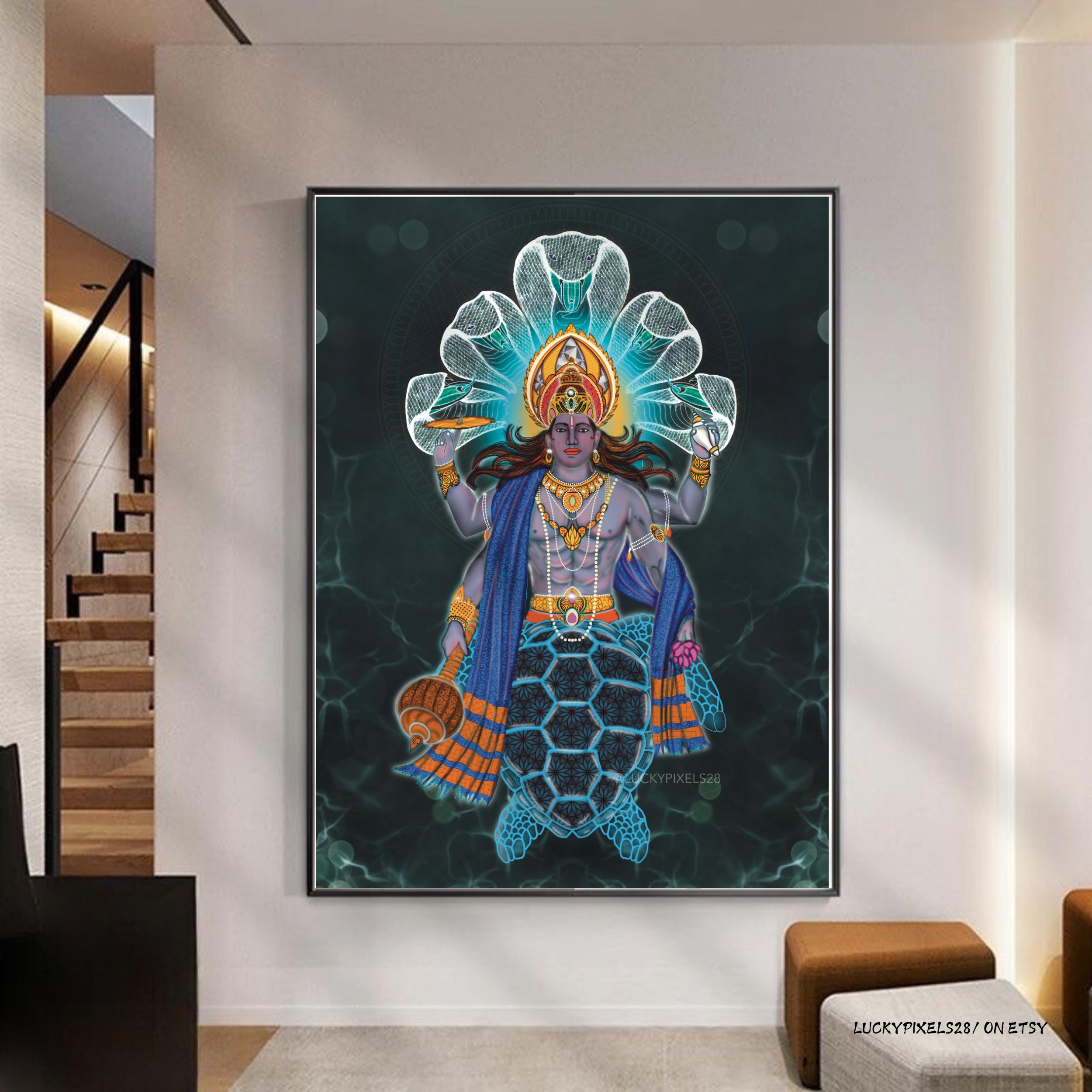 Lord Vishnu Kurma Avatar, Hand Drawn Digital Wall Art, the Second ...