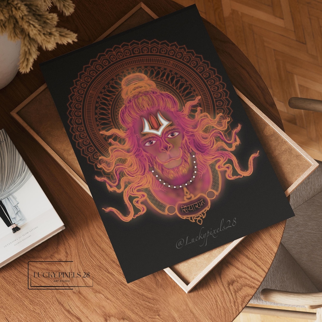 Hanuman Digital Wall Art, Painting Wall Decor, Hand Drawn Hanuman Ji ...