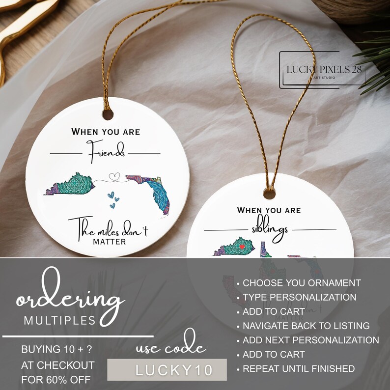 Custom State to State Friends Ornament, Long Distance Gift - Etsy