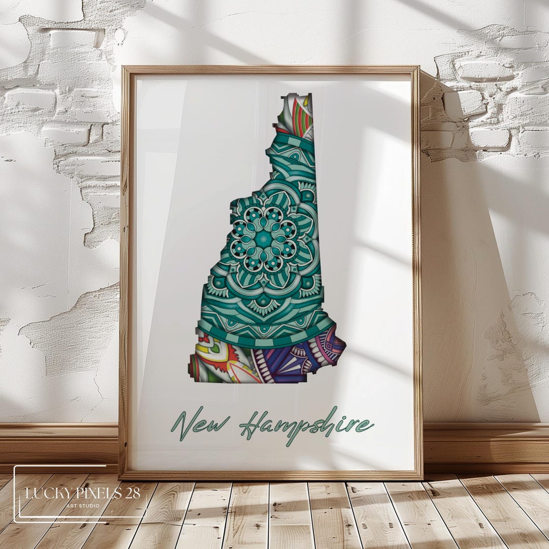 New Hampshire Hand Drawn Printable Art, Travel Map, New Hampshire Map ...