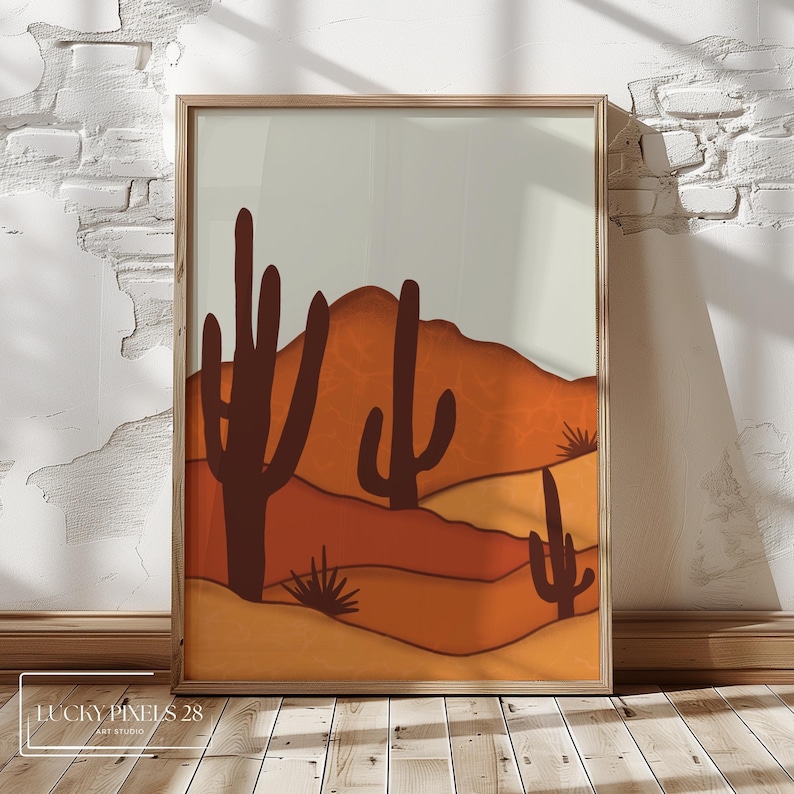Boho Desert Landscape Print Set: Sun, Moon, Cactus Wall Art (digital ...