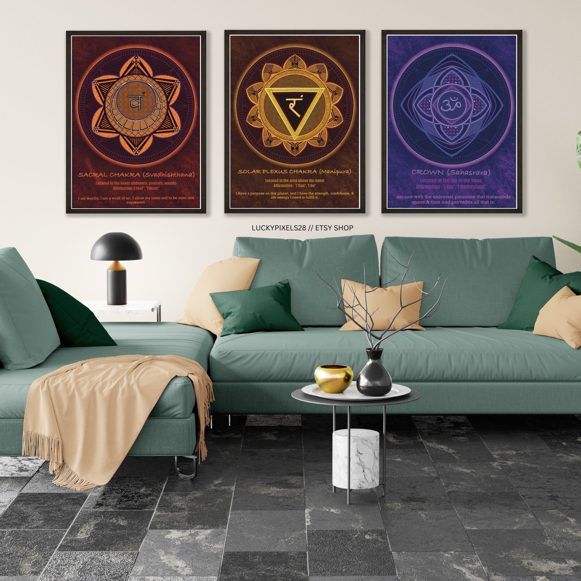 Chakras Set of 3 Prints Sacral Solar Plexus & Crown - Etsy