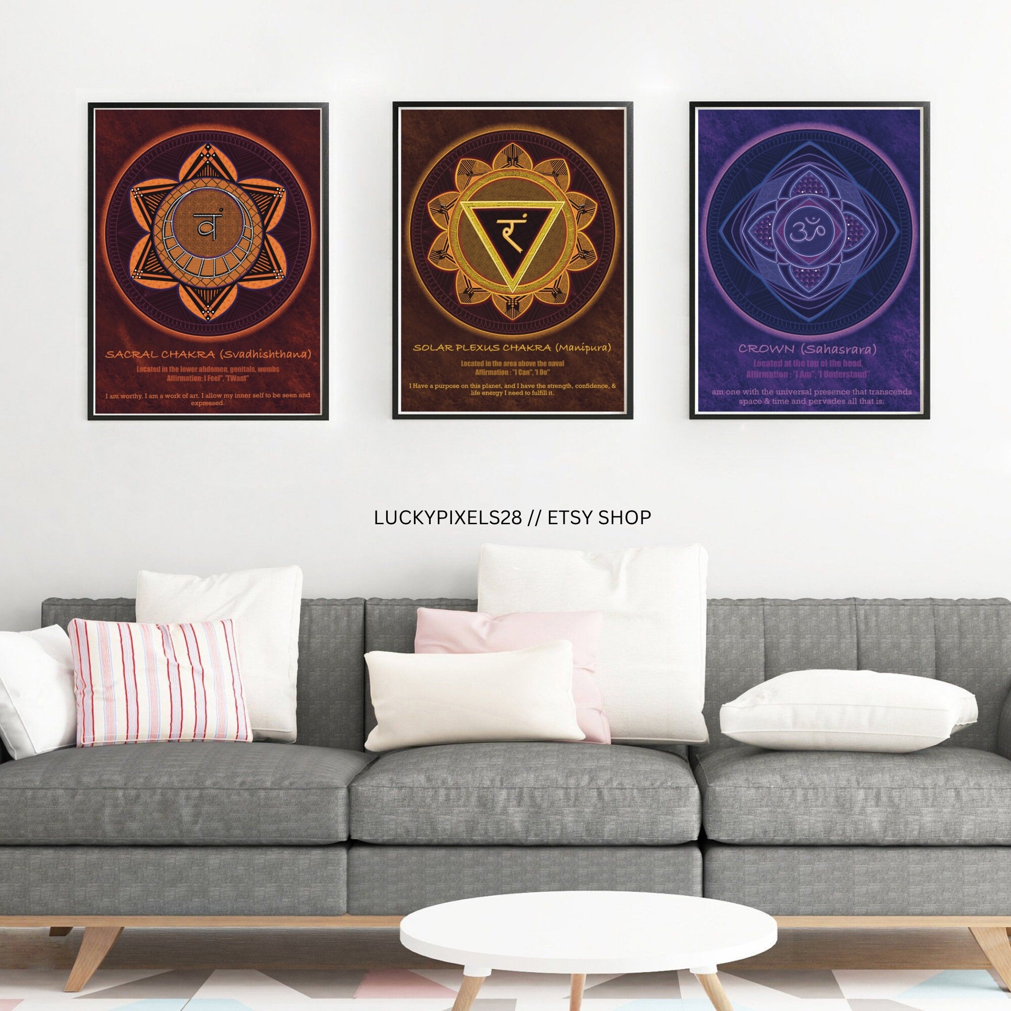 Chakras Set of 3 Prints Sacral Solar Plexus & Crown - Etsy