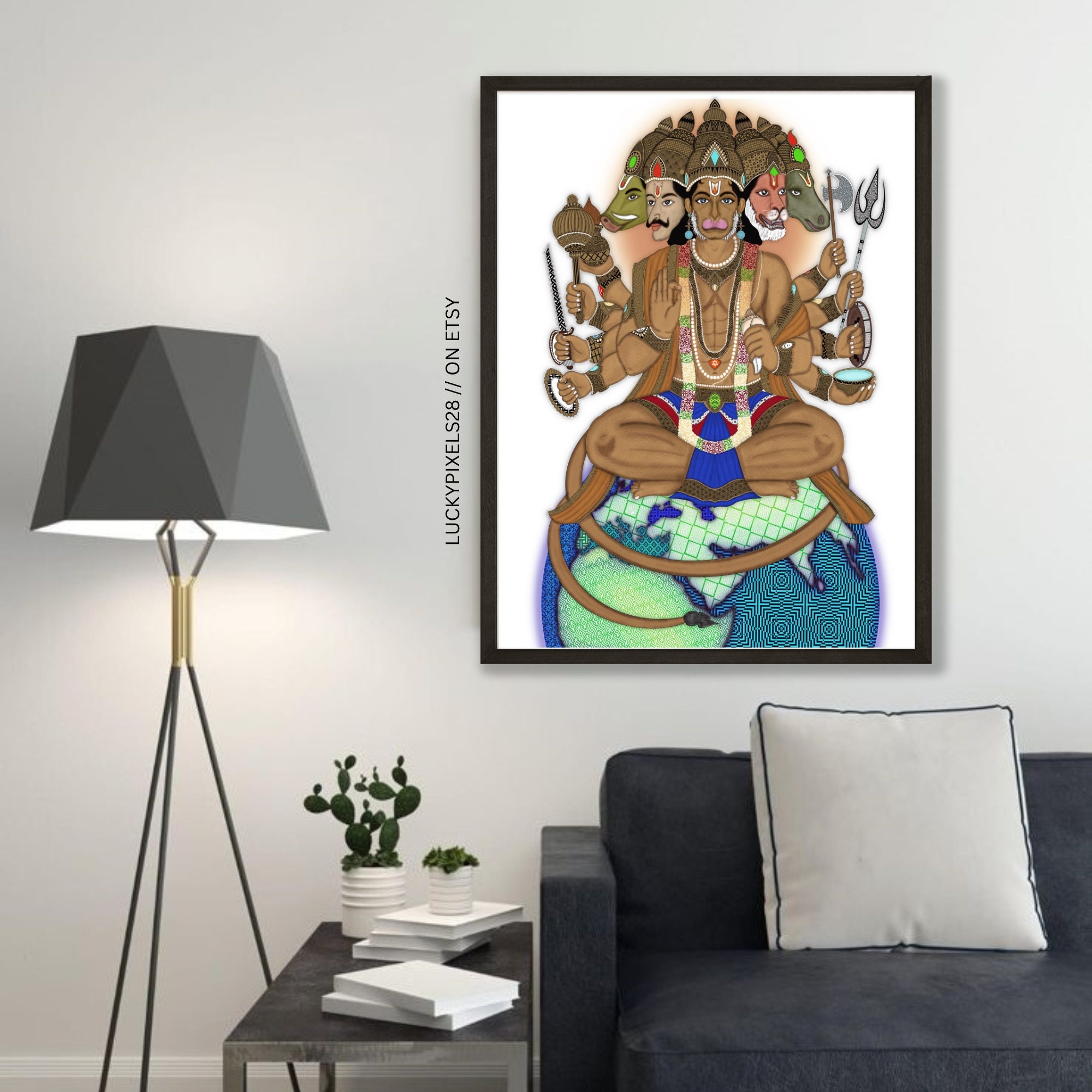 Lord Panchmukhi Hanuman Digital Printable Art, Hanuman Home Decor ...