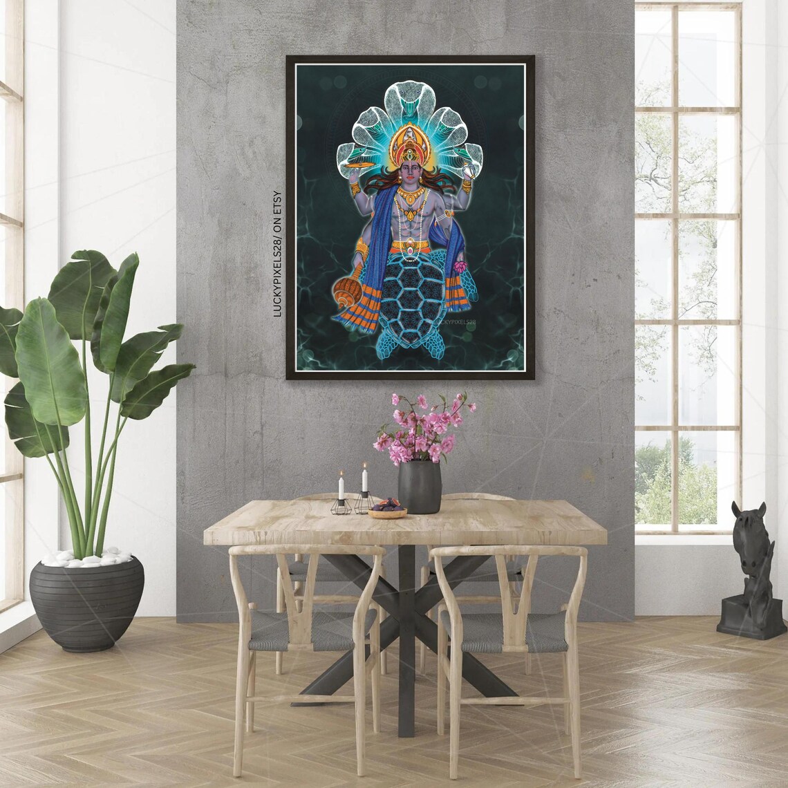 Lord Vishnu Kurma Avatar, Hand Drawn Digital Wall Art, the Second ...