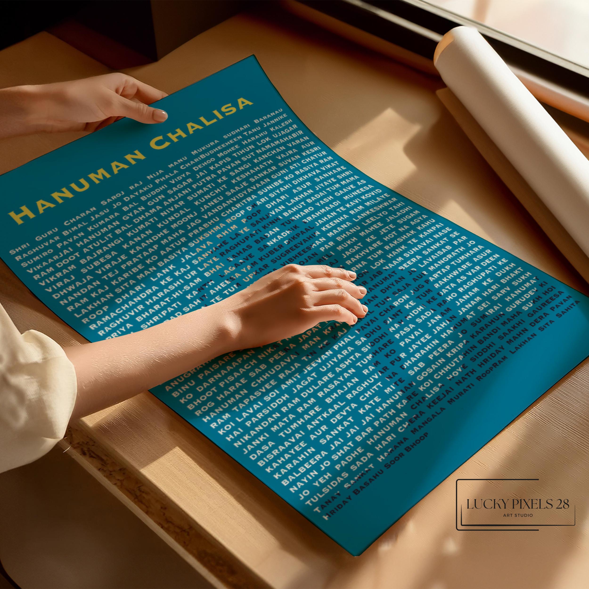 Hanuman Chalisa Art: Teal Hindu Prayer Print (digital Download) - Etsy