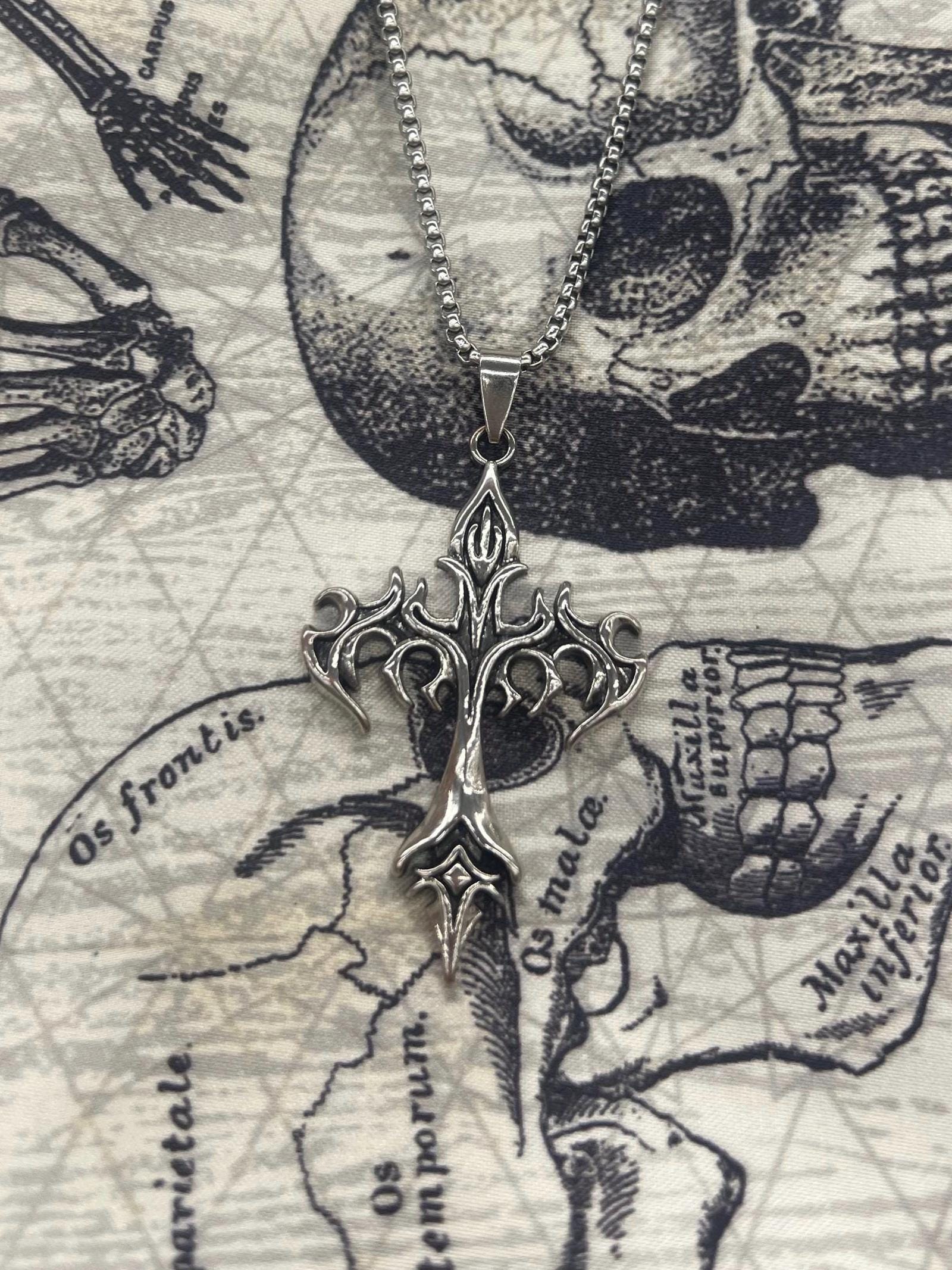 Y2K Gothic Flame Cross Necklace - Retro Biker Cross Pendant Necklance ...