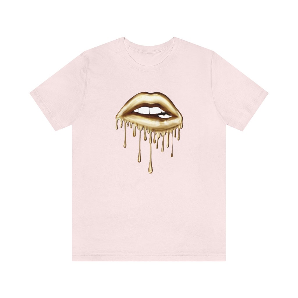 Gold Dripping Lips Tshirt for Women, Kissing Lips T Shirt, Graphic Tee ...