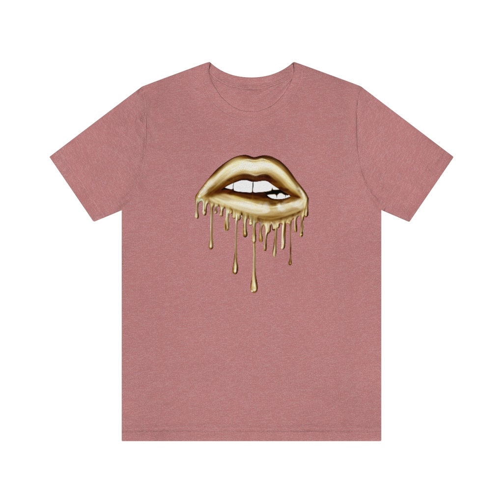 Gold Dripping Lips Tshirt for Women, Kissing Lips T Shirt, Graphic Tee ...