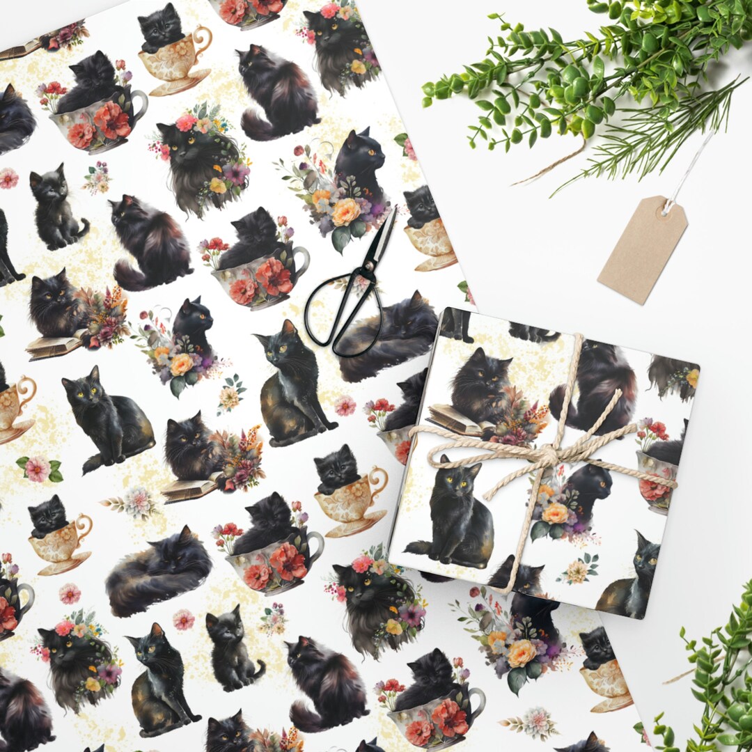 Black Cat Wrapping Paper Roll, Cat Mom Gifts for Cat Lovers, Cute Cats ...