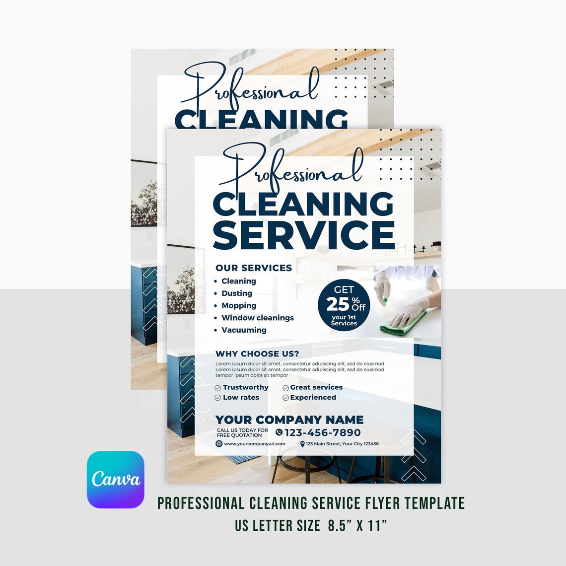 Professional Cleaning Service Flyer Template Canva US Letter Size 8.5 X ...