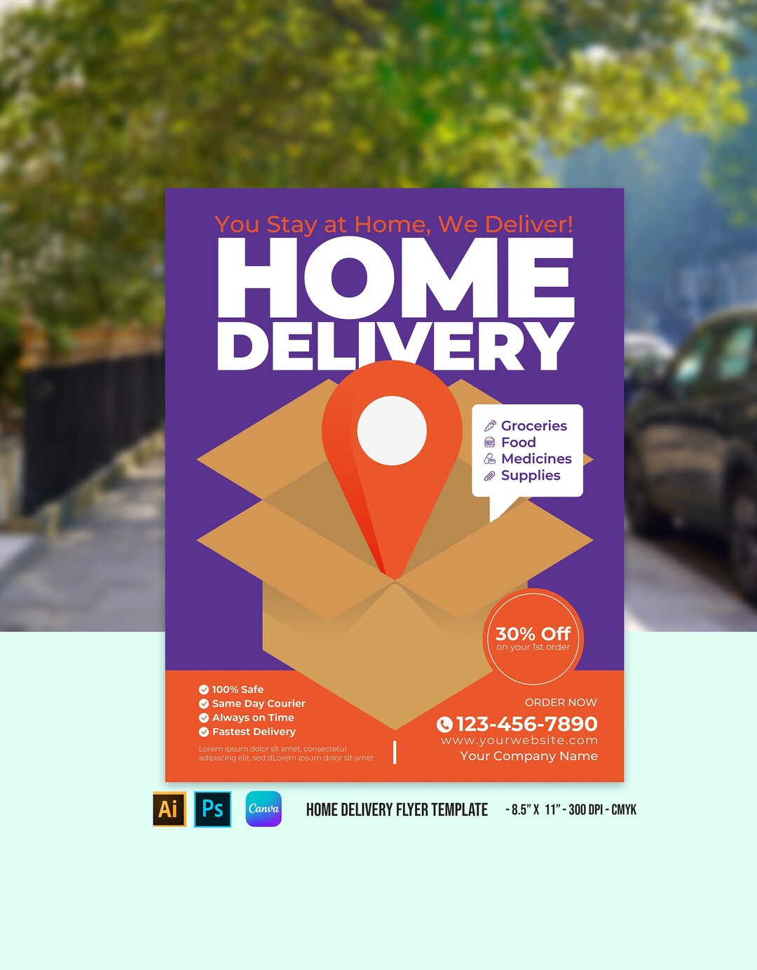 Home Delivery Service Printable Flyer Template | AI, PSD, Canva ...