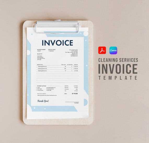 Cleaning Services Invoice Template Fillable PDF & Canva US - Etsy