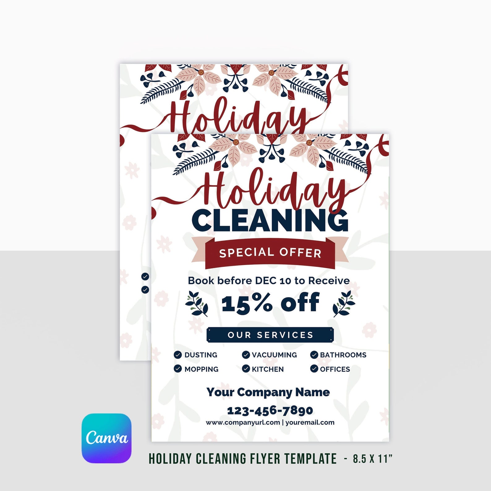 Holiday Cleaning Services Flyer Template Canva 8.5 X 11 Inch Clean ...