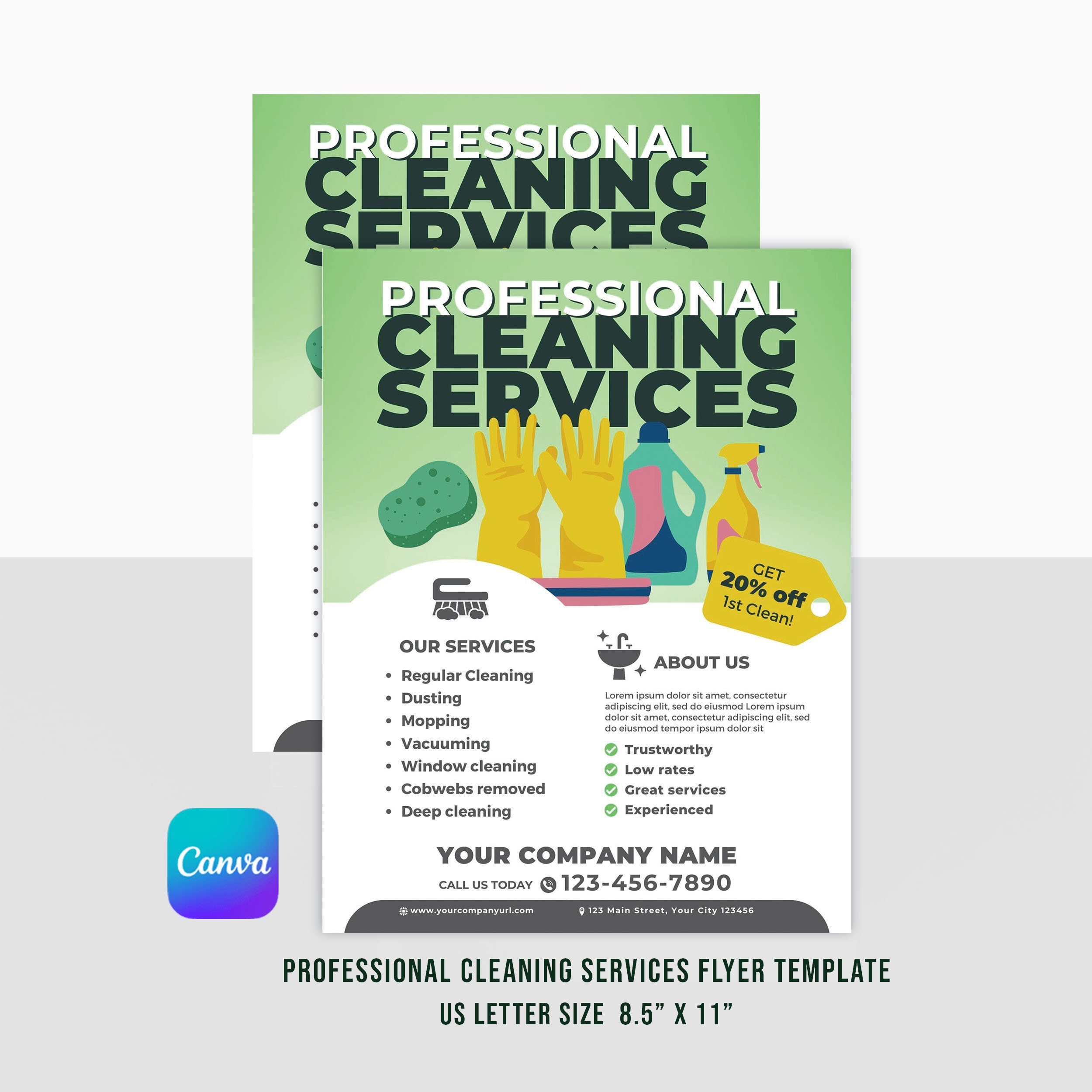 Professional Cleaning Service Flyer Template | Canva | US Letter Size 8 ...