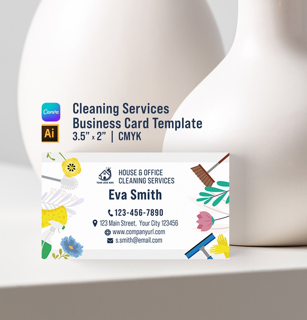 Cleaning Service Business Card Template Editable Printable Adobe ...
