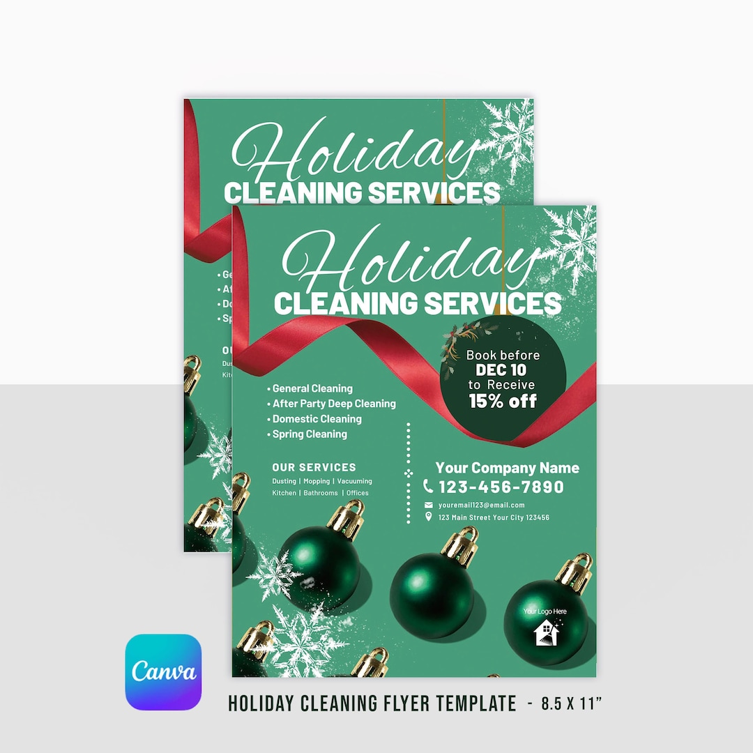 Holiday Cleaning Services Flyer Template Canva 8.5 X 11 Inch Clean ...