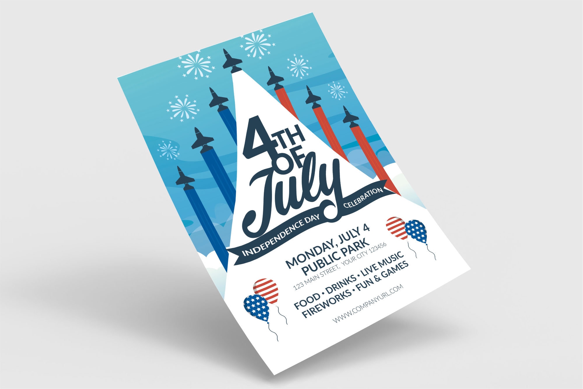 4th of July Celebration Printable Flyer Template AI & PSD A4 Instant ...