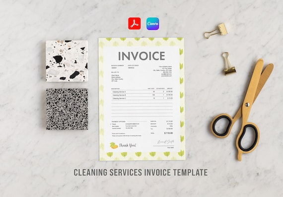 Cleaning Services Invoice Template Fillable PDF & Canva US - Etsy