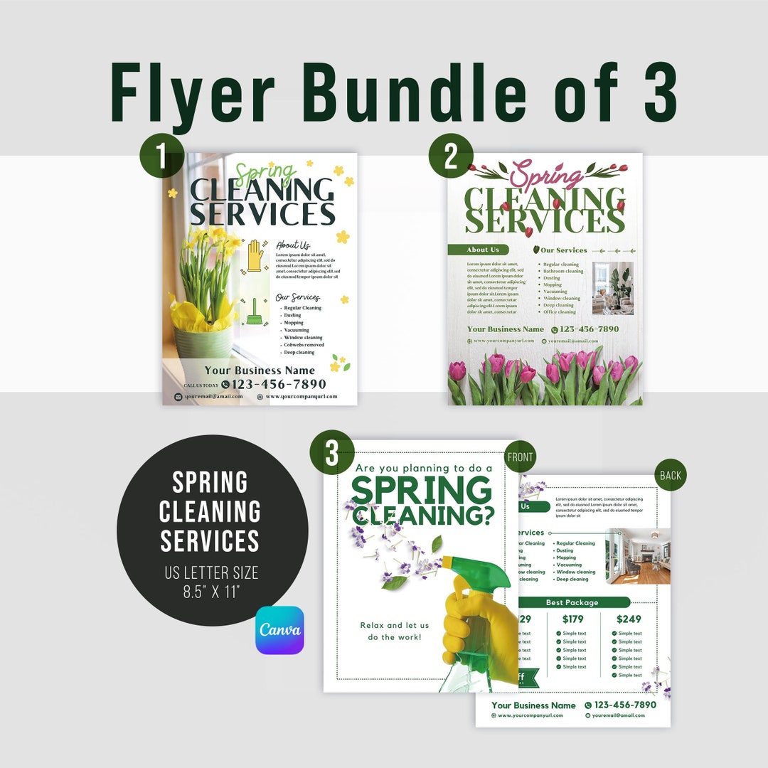 Spring Cleaning Services Flyer Bundle of 3 | Template | Business ...