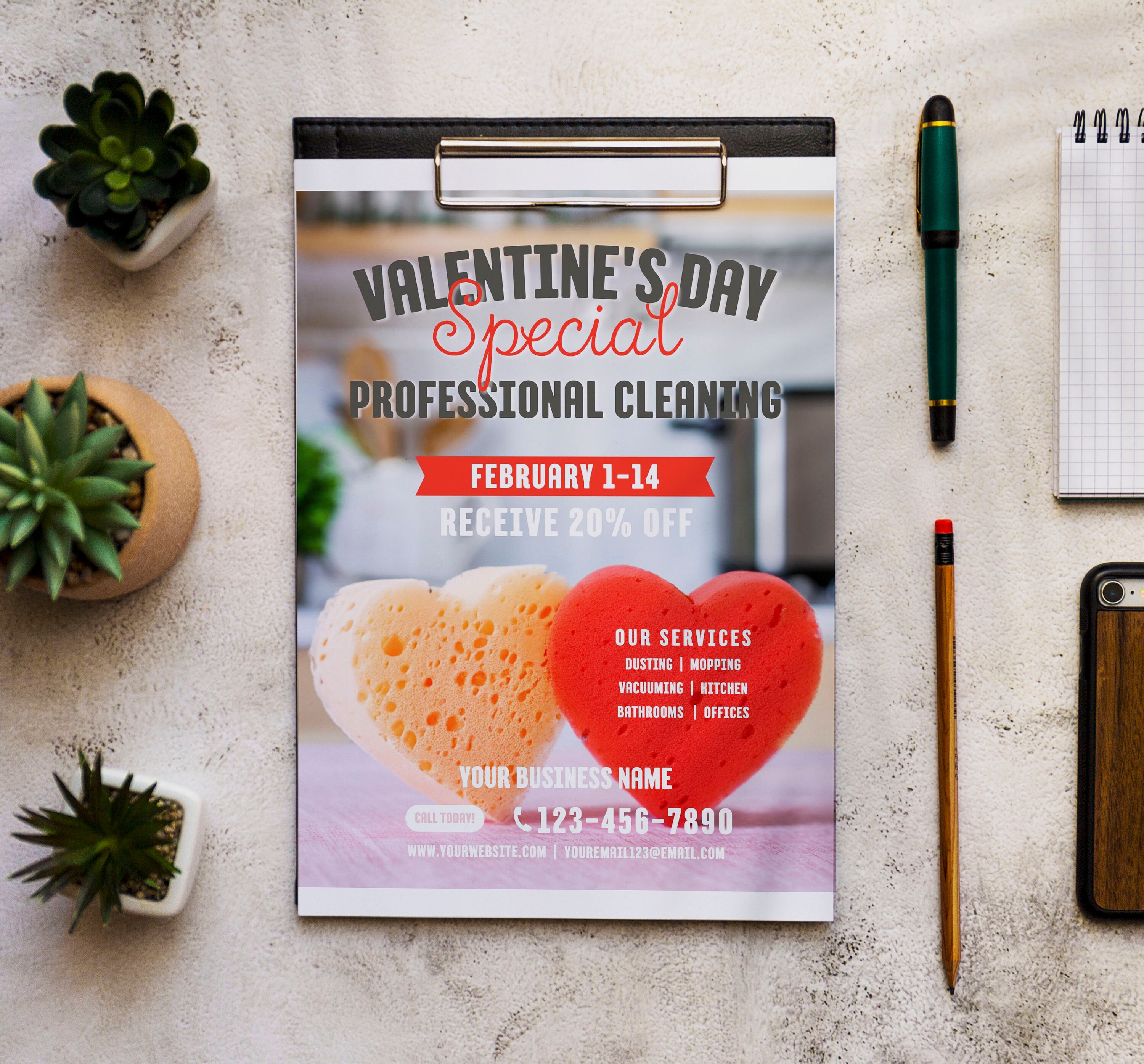 Valentine's Day Cleaning Services Flyer Template Canva 8.5 X 11 Clean ...