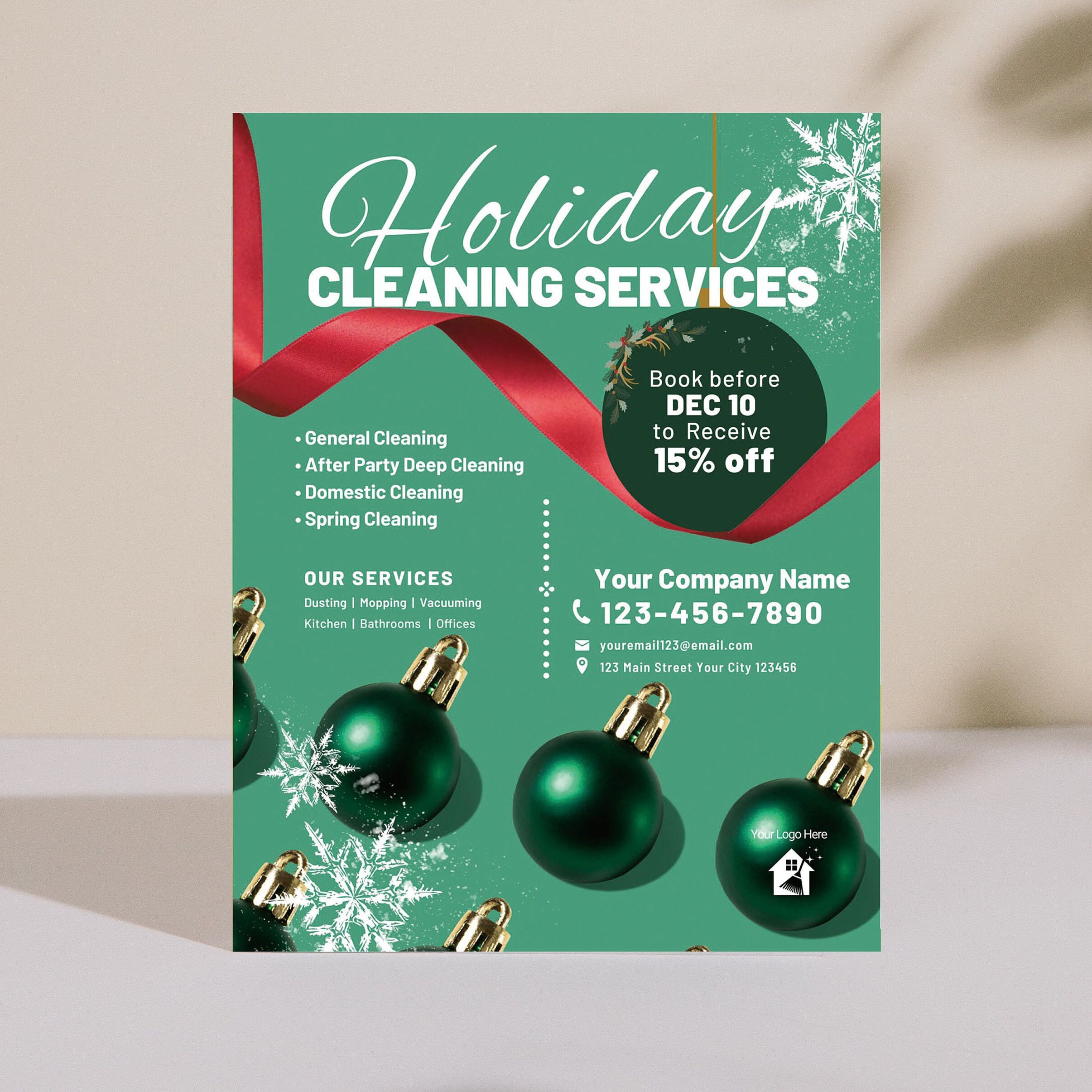 Holiday Cleaning Services Flyer Template Canva 8.5 X 11 Inch Clean ...