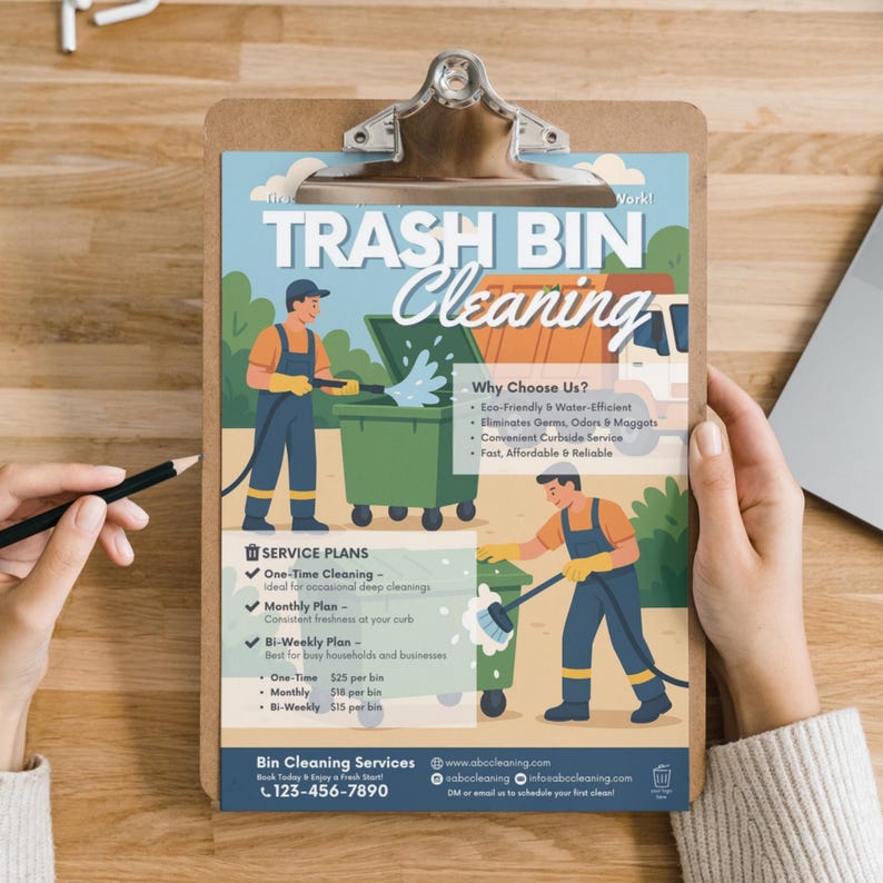 Trash Bin Cleaning Flyer Template | Editable Canva Design for Trash Can ...
