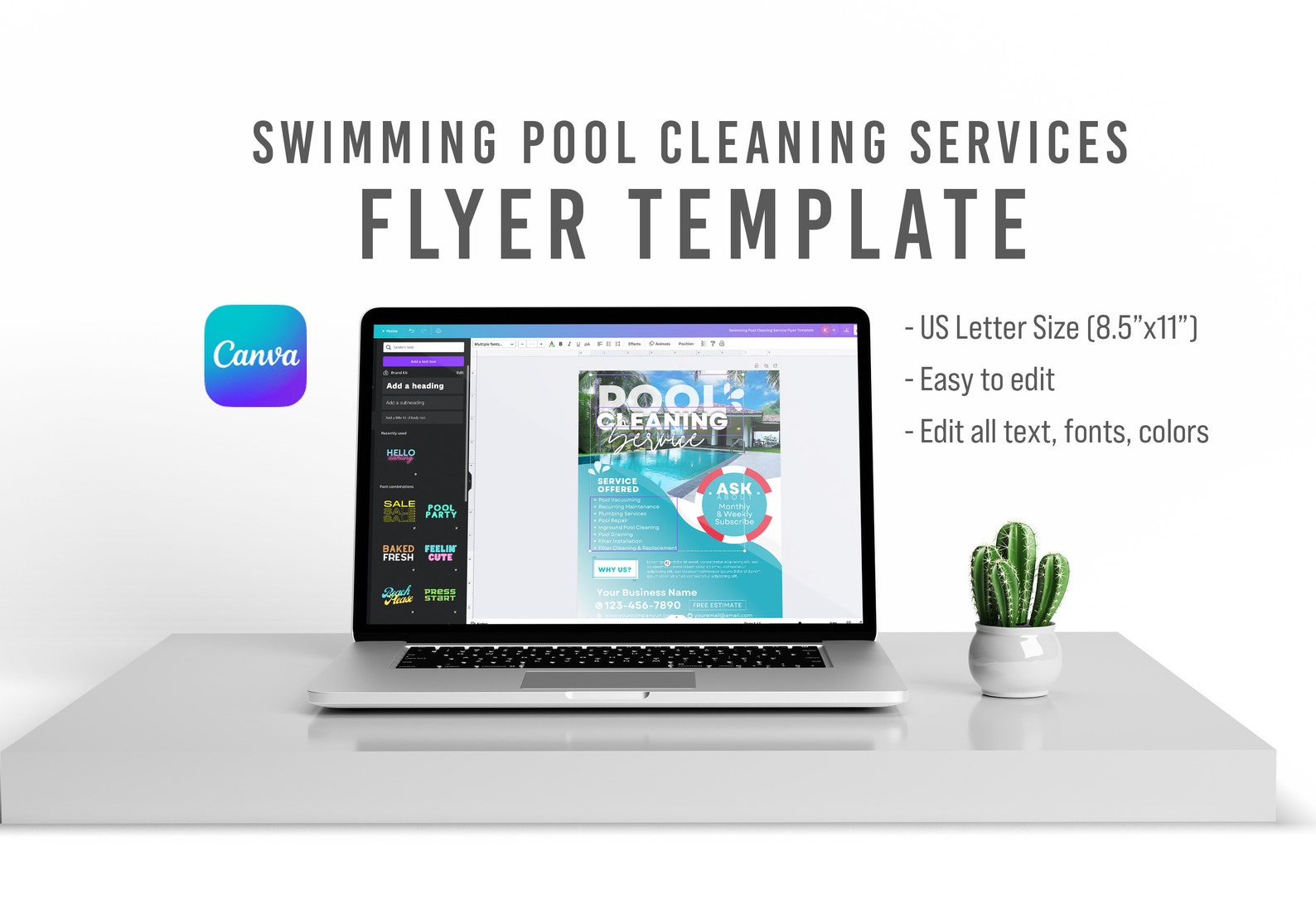 Swimming Pool Cleaning Service Flyer Template | Canva | Letter Size 8.5 ...