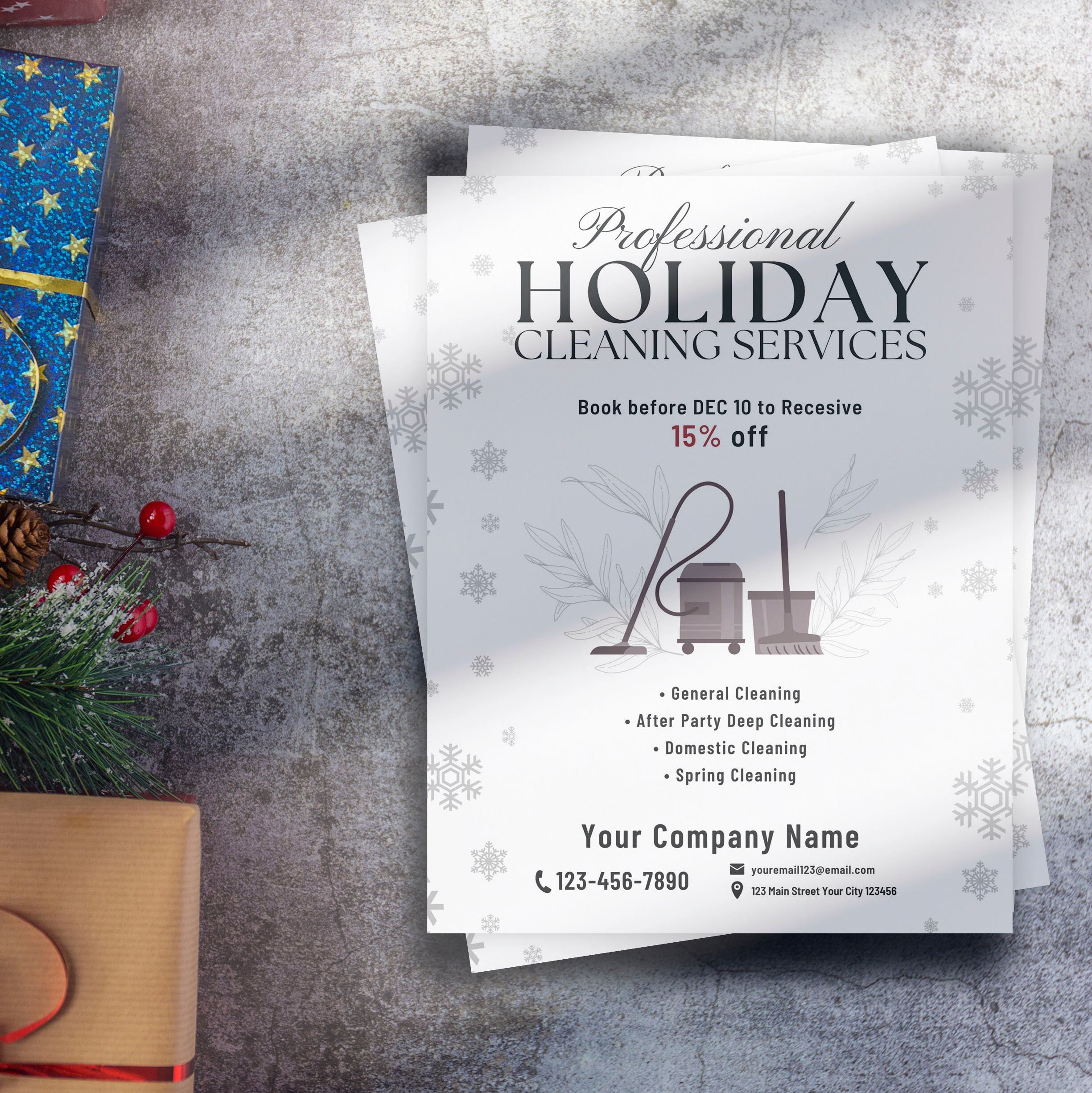 Holiday Cleaning Services Flyer Template Canva 8.5 X 11 Inch Clean ...
