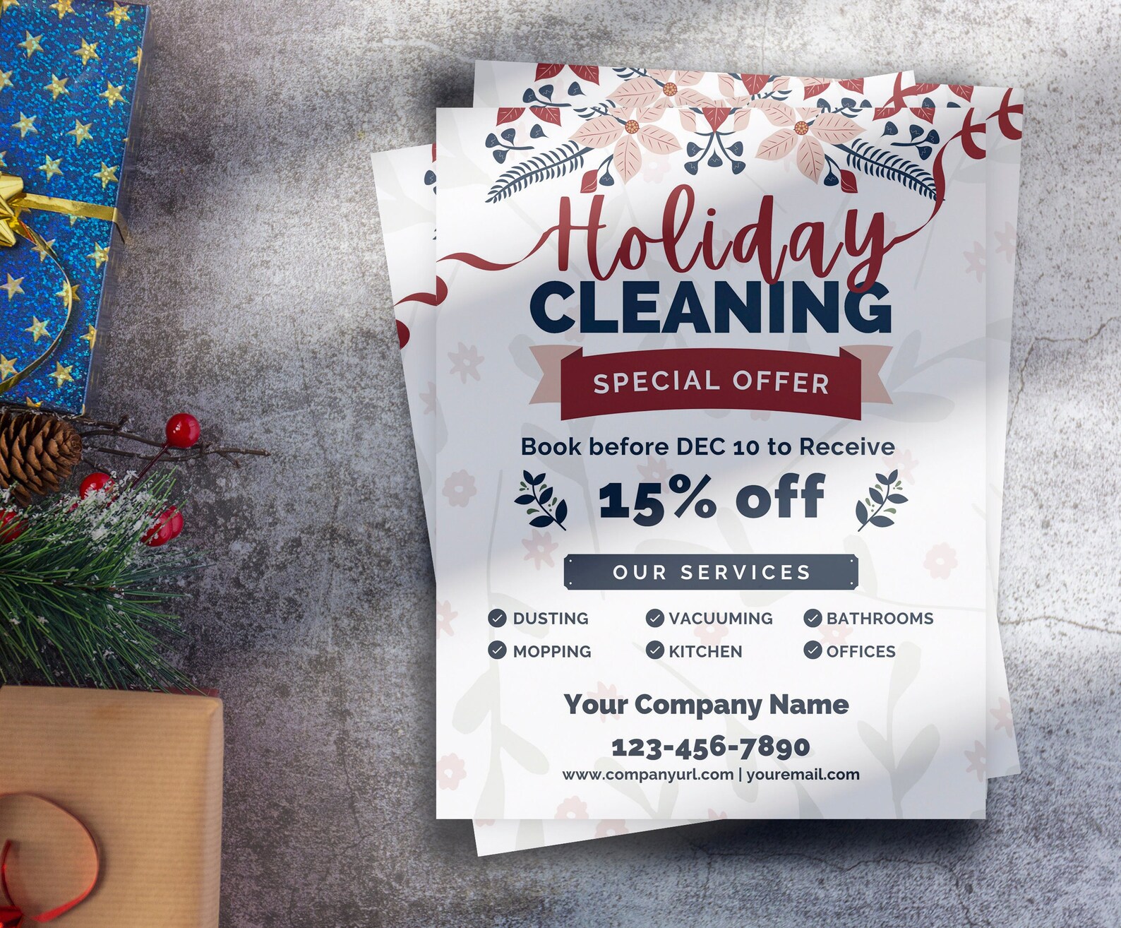 Holiday Cleaning Services Flyer Template Canva 8.5 X 11 Inch Clean ...