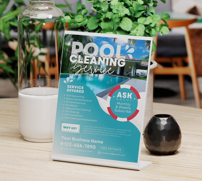 Swimming Pool Cleaning Service Flyer Template | Canva | Letter Size 8.5 ...
