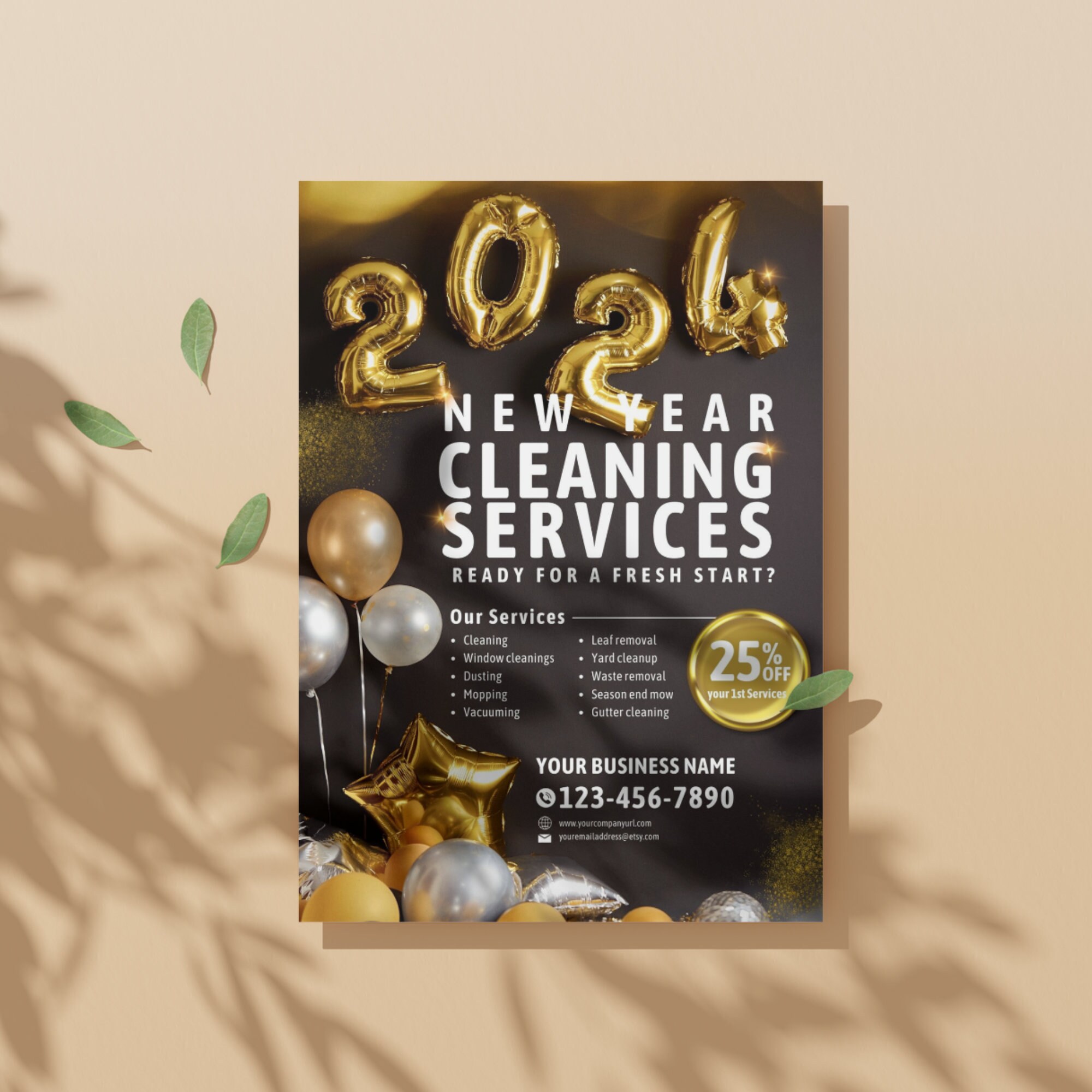 New Year Cleaning Services Flyer Template Canva US Letter & A4 Size ...