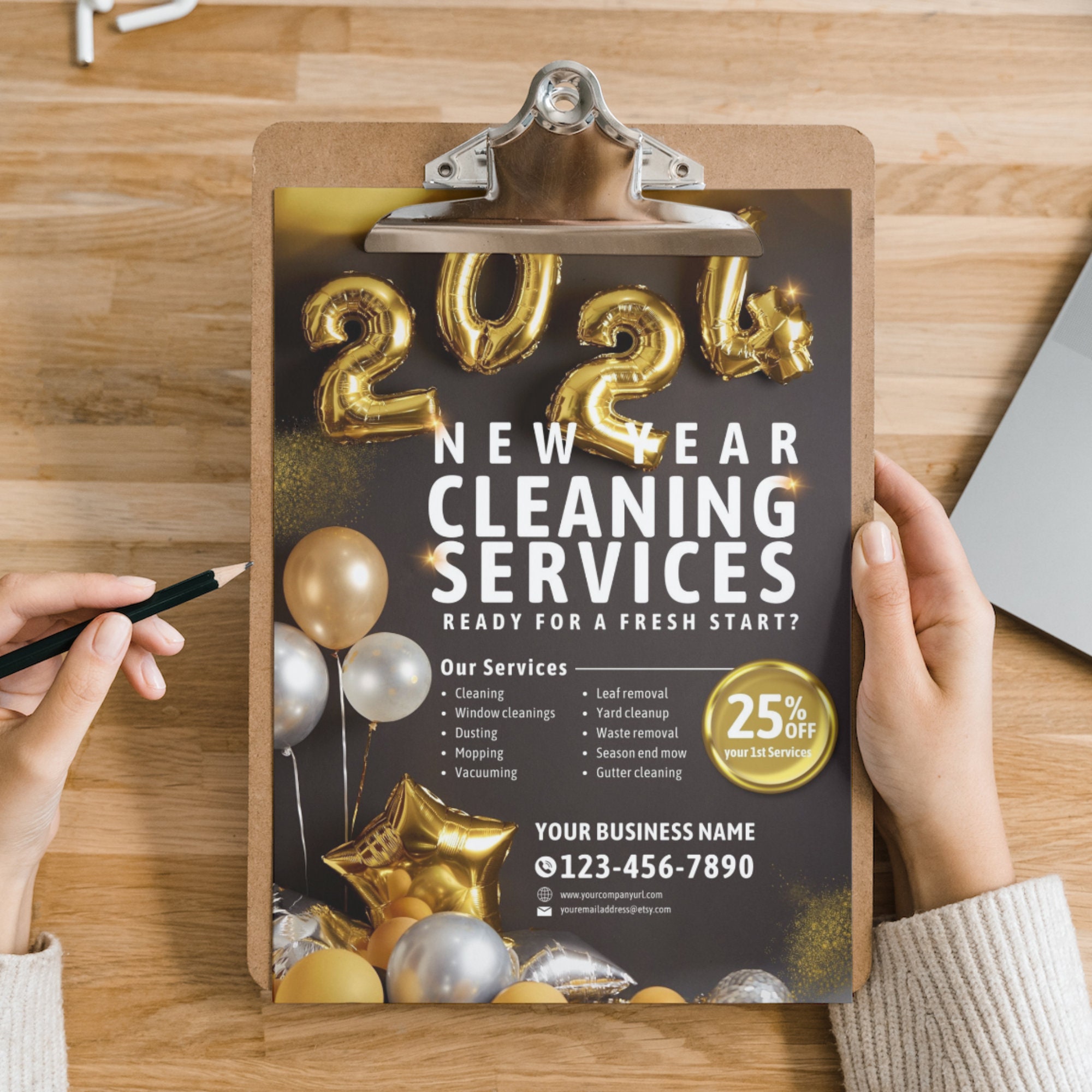 New Year Cleaning Services Flyer Template Canva US Letter & A4 Size ...