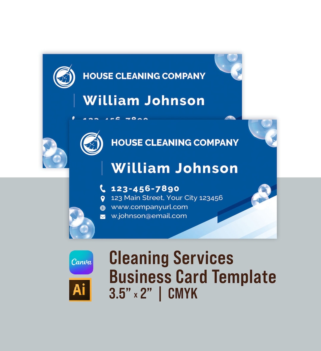 Cleaning Service Business Card Template Editable Printable Adobe ...