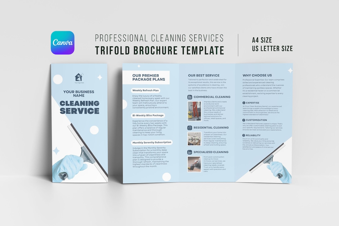 Trifold Brochure Template | Professional Cleaning Services | Canva | A4 ...