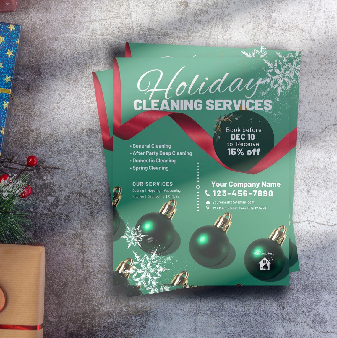 Holiday Cleaning Services Flyer Template Canva 8.5 X 11 Inch Clean ...